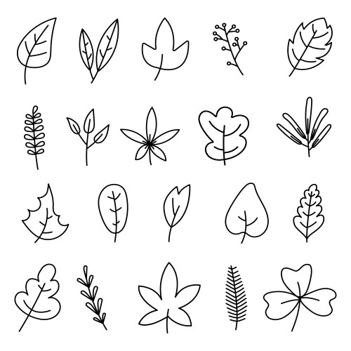 Ink drawn leaves collection Royalty Free Vector Image