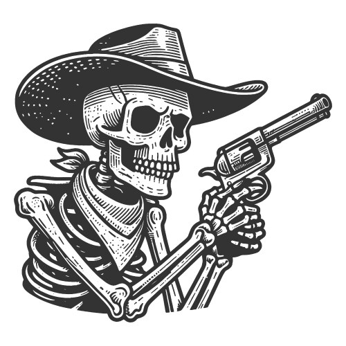 Cowboy skeleton with revolver Royalty Free Vector Image