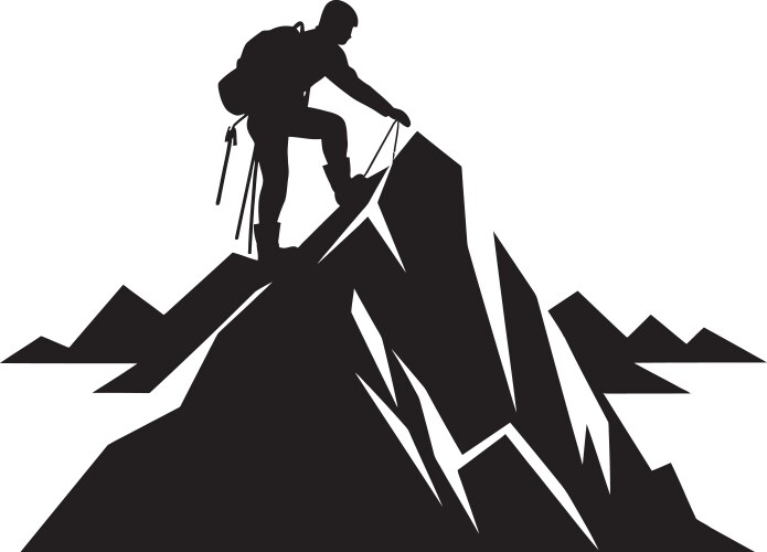 Summit ascent man climbing a mountain black logo Vector Image
