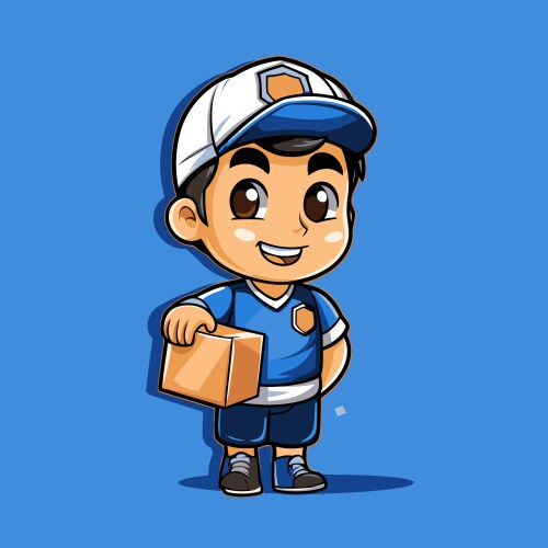 Cute delivery boy with box - cartoon character Vector Image