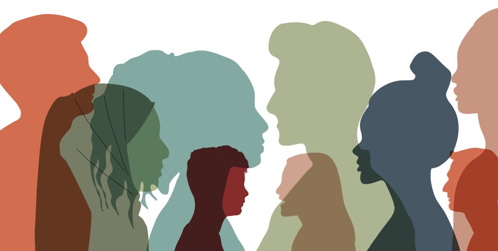 Women and male silhouette profile group from Vector Image