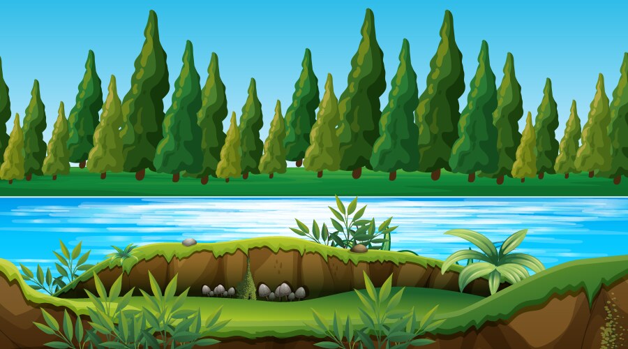 Outdoor lake nature scene Royalty Free Vector Image