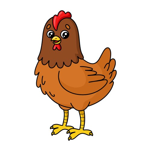 Outline farm chicken in cartoon style Royalty Free Vector