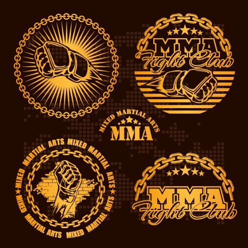 Mma gloves hands octagon stage cage poster mixed Vector Image