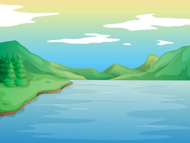 River cartoons in the middle beautiful natural sce