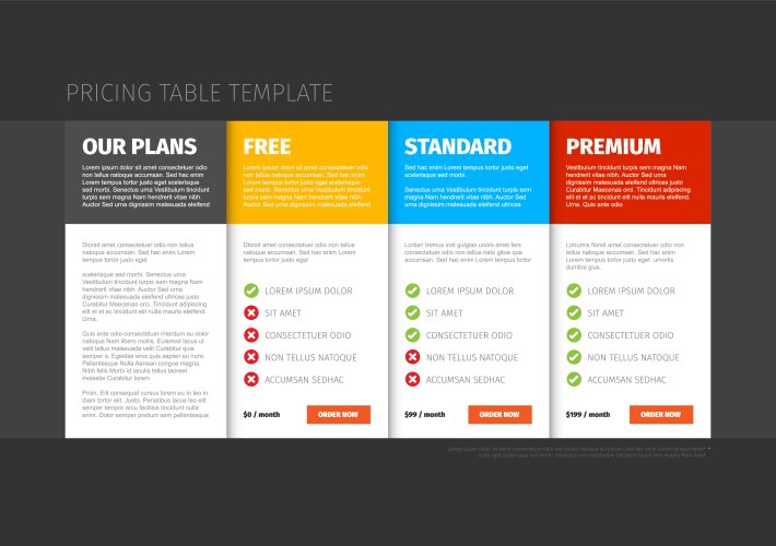 Pricing table template Royalty Free Vector Image