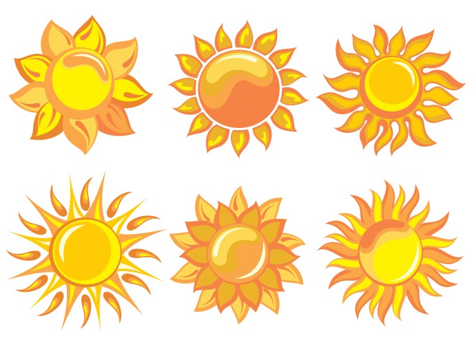 Cheerful cartoon sun characters set Royalty Free Vector
