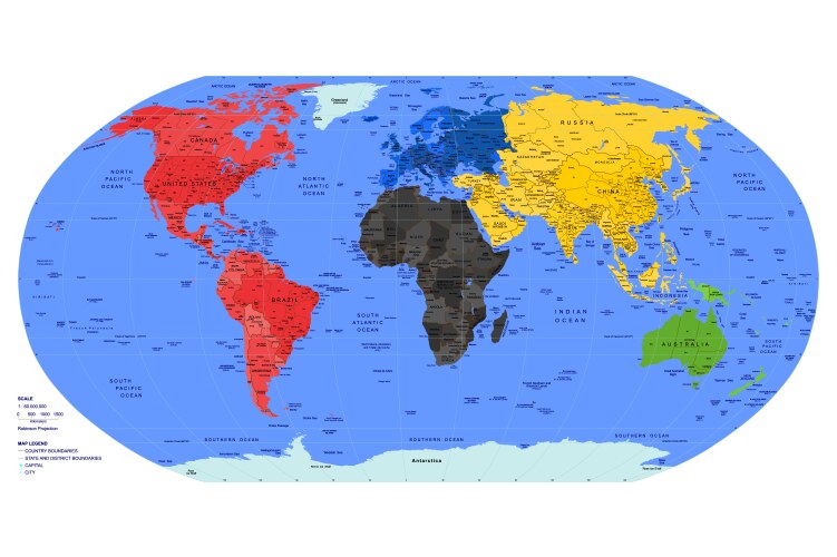 Colored geopolitical world map Royalty Free Vector Image
