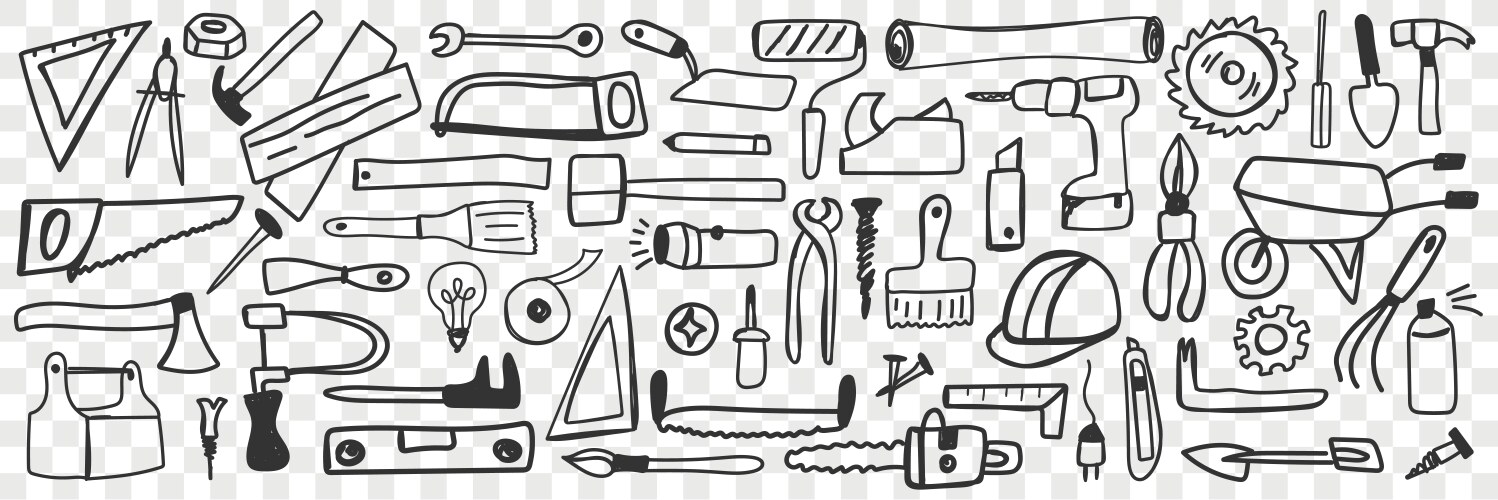 Collection of painting and drawing tools doodle Vector Image