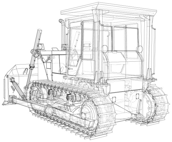 Bulldozer wire-frame outline style Royalty Free Vector Image