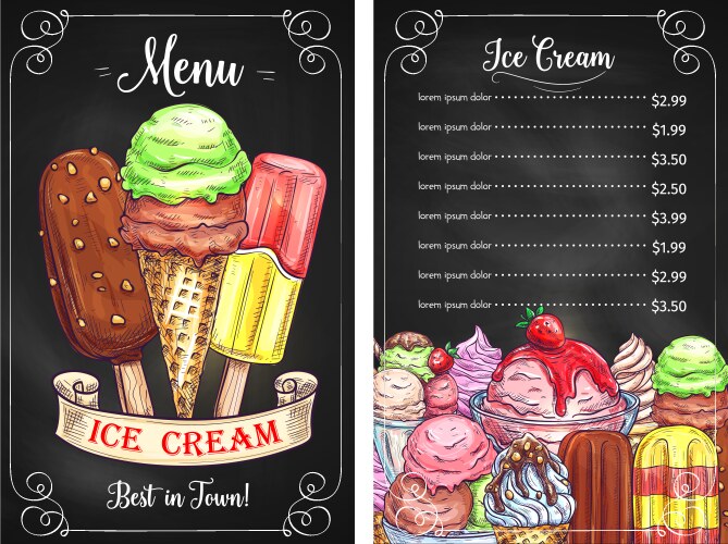 Ice cream menu template Royalty Free Vector Image