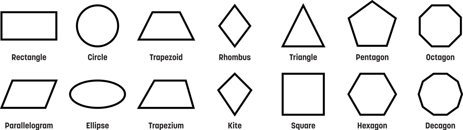 Geometric shapes with labels set 12 basic Vector Image