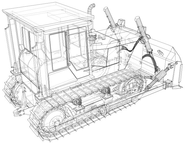 Bulldozer wire-frame outline style Royalty Free Vector Image