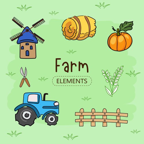 Hand drawn doodle set of farm elements Royalty Free Vector