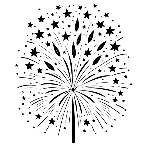 Shining firework with stars sketch draw Royalty Free Vector