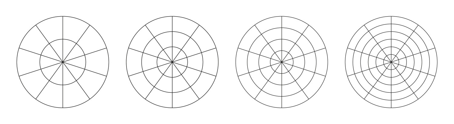 Polar grid of 14 segments 10 concentric circles Vector Image