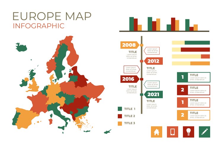 Linear europe map infographic Royalty Free Vector Image