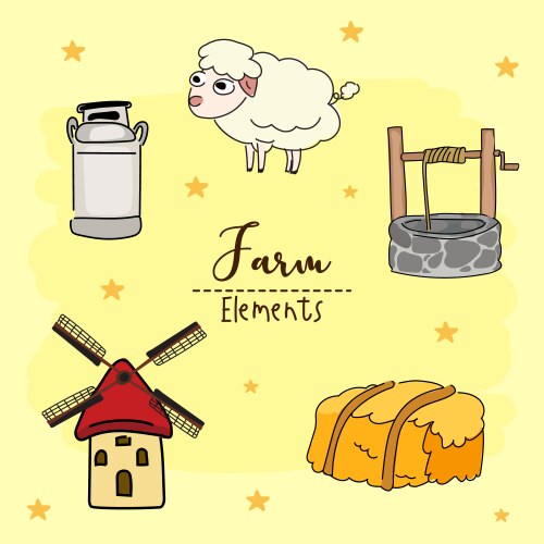 Hand drawn doodle set of farm elements Royalty Free Vector