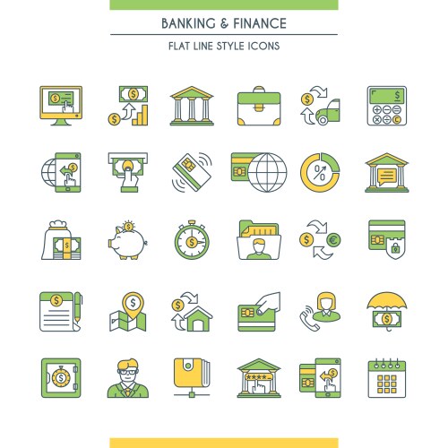Collection of icons for banks and financial Vector Image