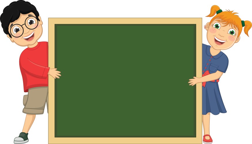 Cartoon schoolboy writing on blackboard Royalty Free Vector