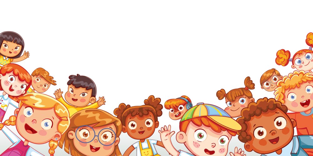 Cute children group happily wave their hands Vector Image