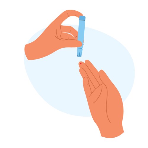 Hand performing a fingerstick test for blood Vector Image