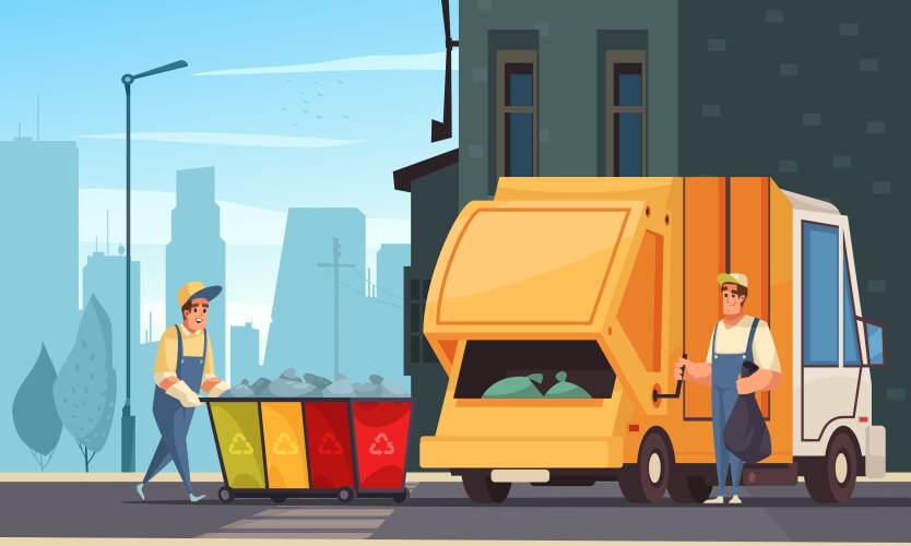 City waste recycling concept with garbage truck Vector Image