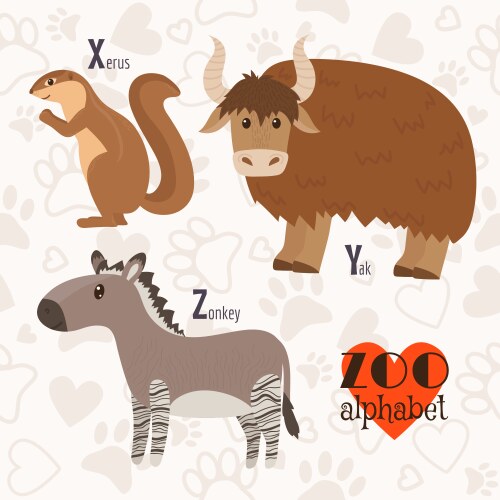 Cute cartoon animals zoo alphabet with funny Vector Image