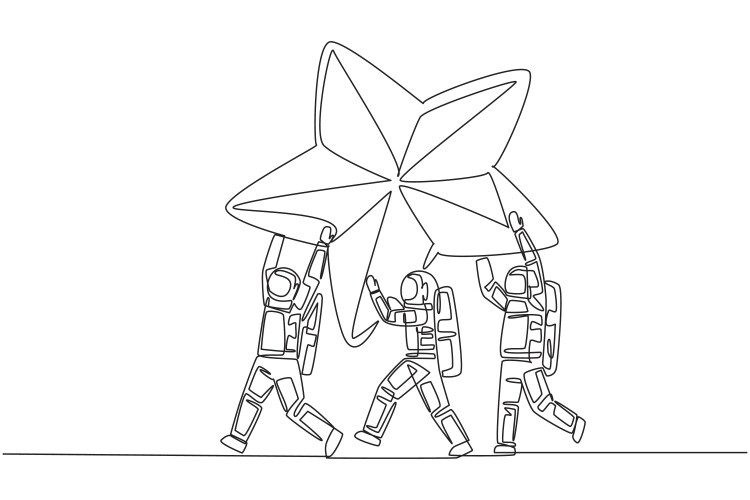 Continuous one line drawing a group of astronauts Vector Image