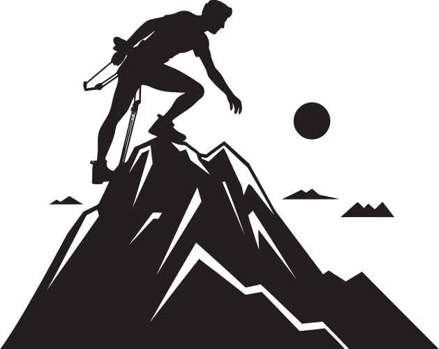Summit ascent man climbing a mountain black logo Vector Image