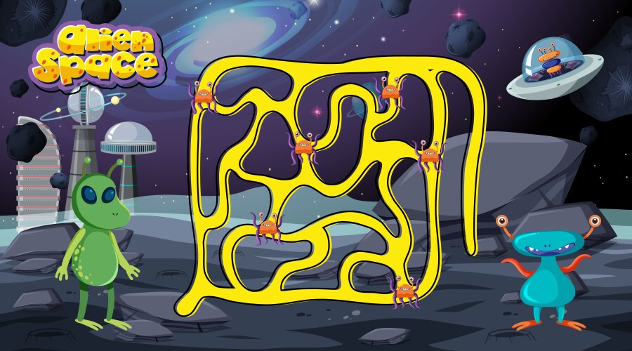 Space background with character of funny alien Vector Image