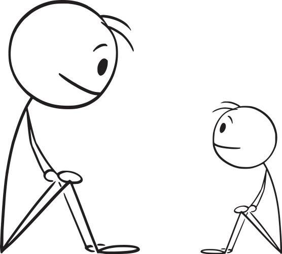 Big or even bigger cartoon stick figure Royalty Free Vector