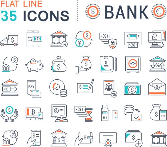Collection of icons for banks and financial Vector Image