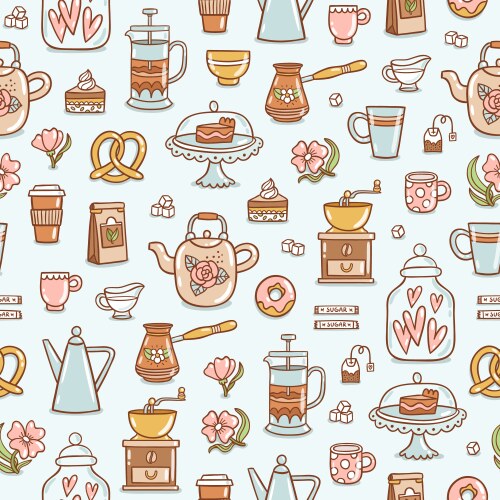 Tea time seamless pattern background beige Vector Image