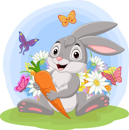 Cartoon happy rabbit holding carrot Royalty Free Vector