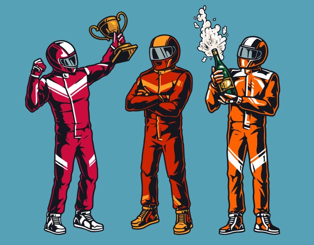 Racing sport set logotypes colorful Royalty Free Vector