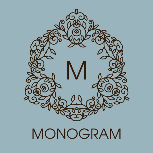 Monogram design floral outline frame Royalty Free Vector
