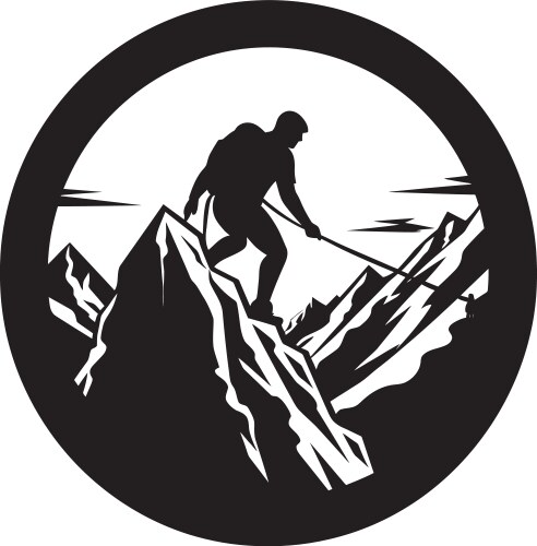 Peak performance mountain climber black logo Vector Image