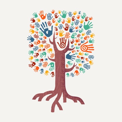 Hand print people tree symbol for community help Vector Image