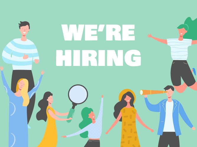 Happy people holding hiring banner recruitment Vector Image