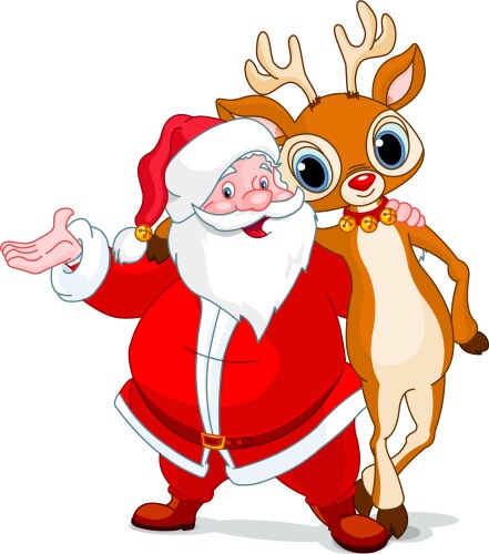 Santa and reindeer with gift Royalty Free Vector Image