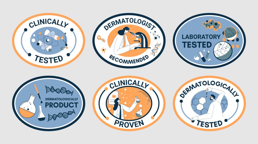 Clinically tested badges set hypoallergenic skin Vector Image