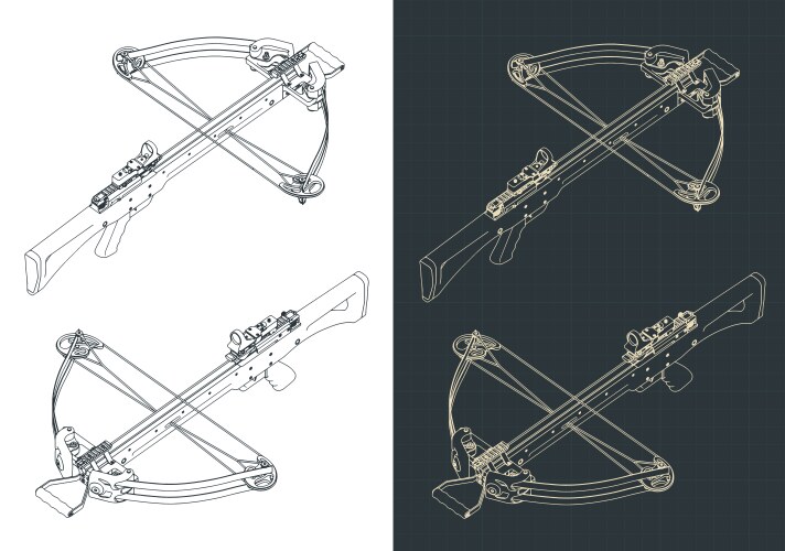 Compound bow quiver isometric blueprints Vector Image