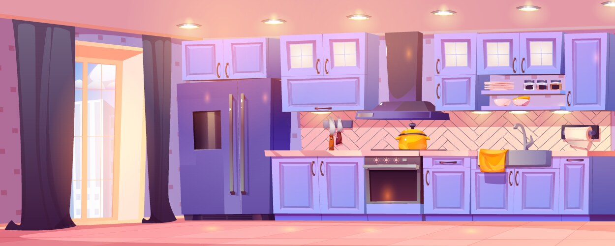 Cartoon family kitchen with appliances Royalty Free Vector