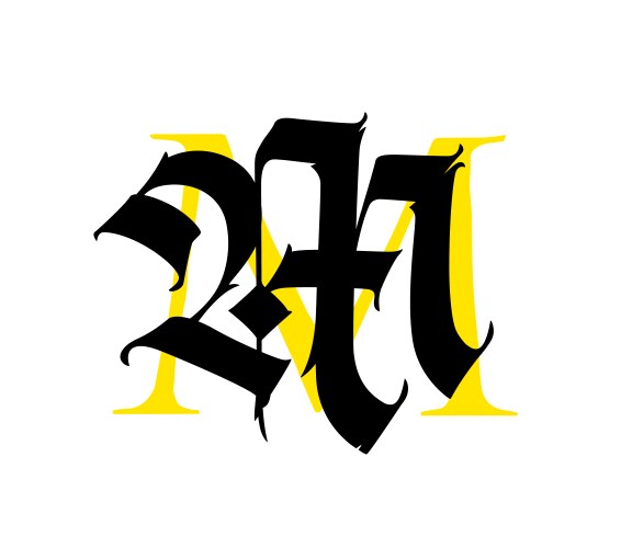 Letter m in gothic style alphabet symbol Vector Image