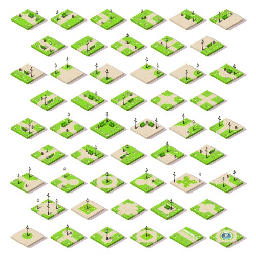 Set of isometric building in spring Royalty Free Vector