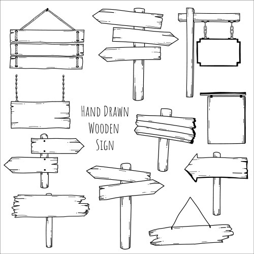Hand drawn doodle wooden road signs Royalty Free Vector