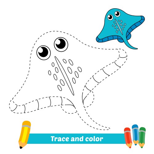 Trace and color for kids fish Royalty Free Vector Image