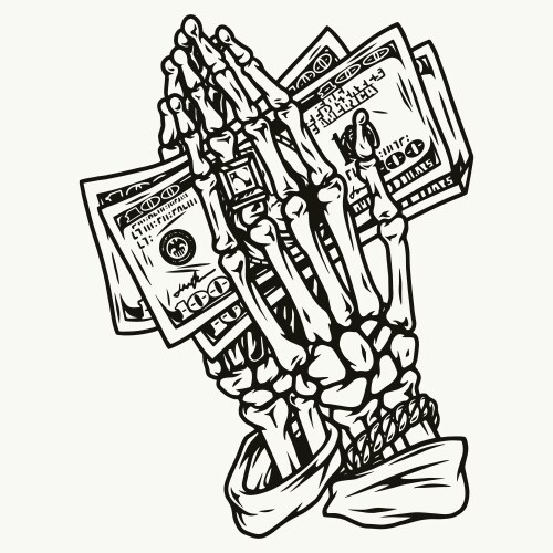 Skeleton hand with four aces Royalty Free Vector Image