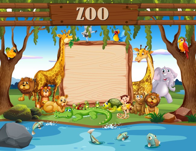 Border template design with cute animals Vector Image